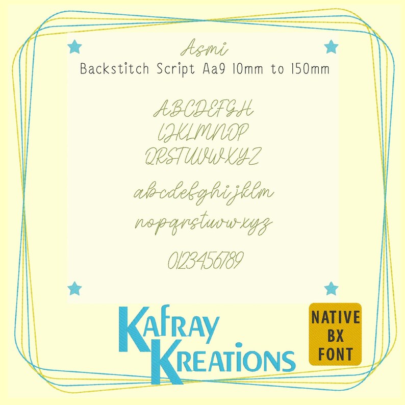 Asmi Backstitch Script Embroidery Font - Native BX (digital File Only ...