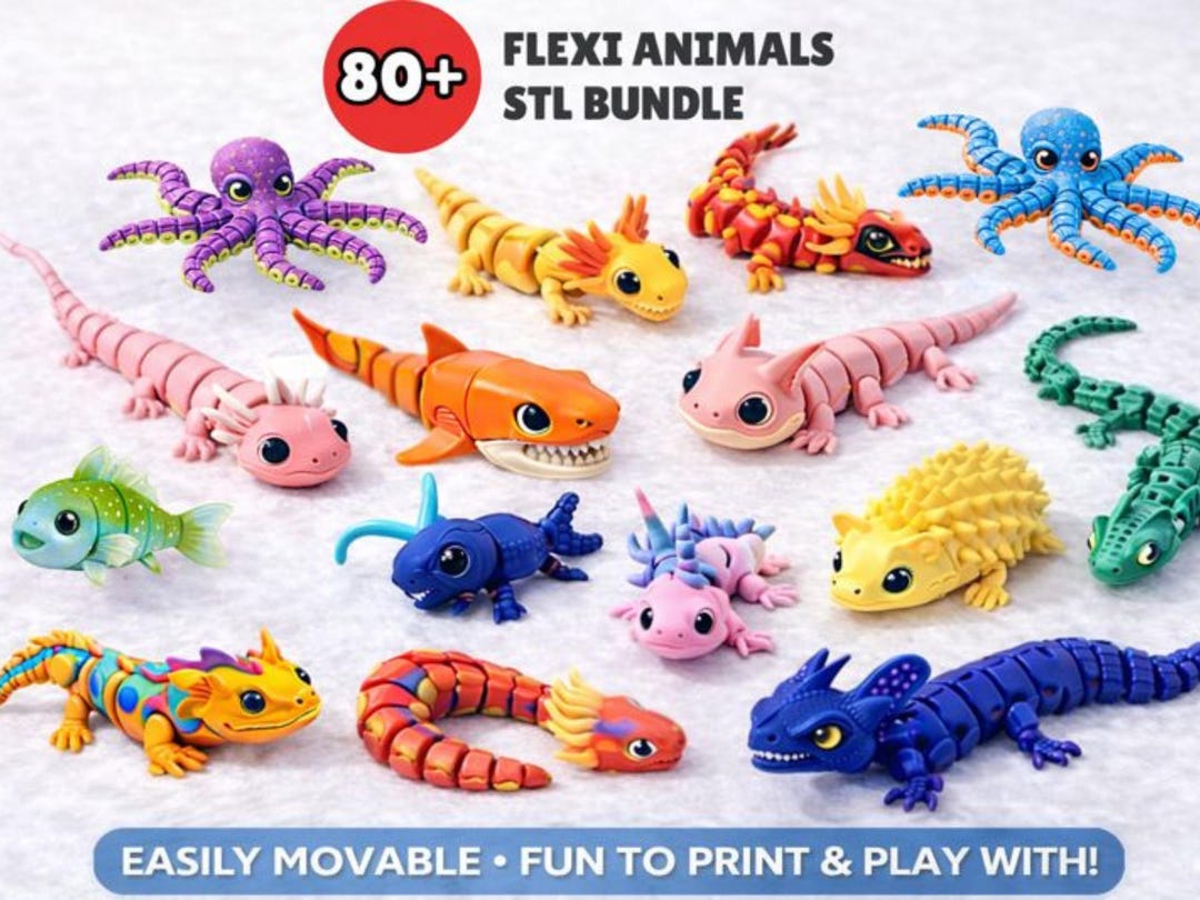80+ Flexi Animals STL Bundle | 3D Print Files | Printable Flexi Toys ...