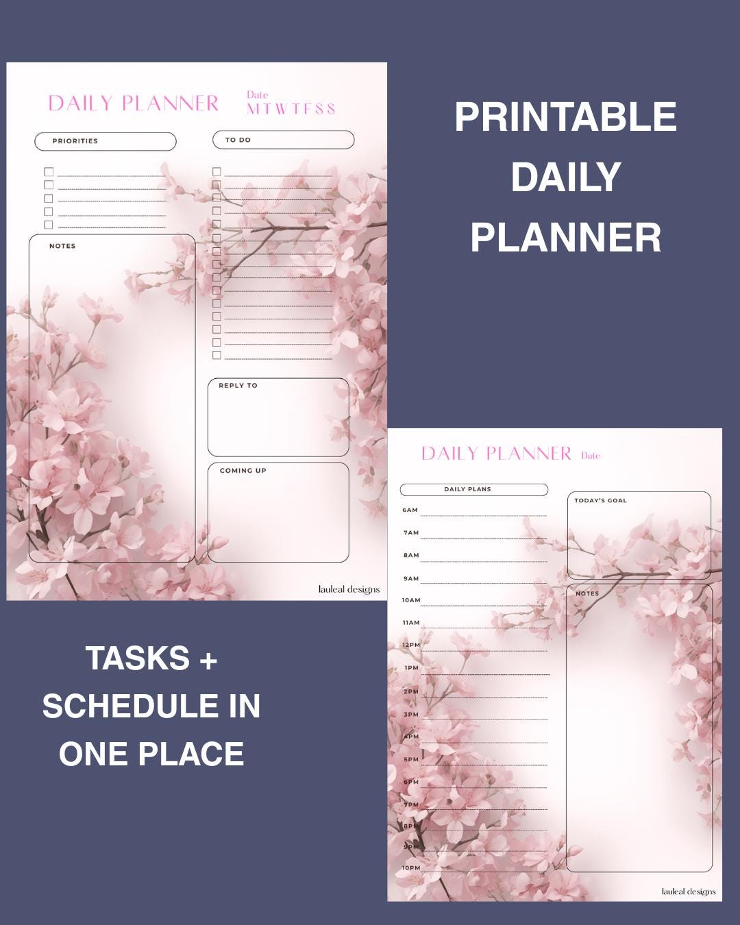 Pink Floral Printable Daily Planner PDF | To-do List & Hourly Schedule ...