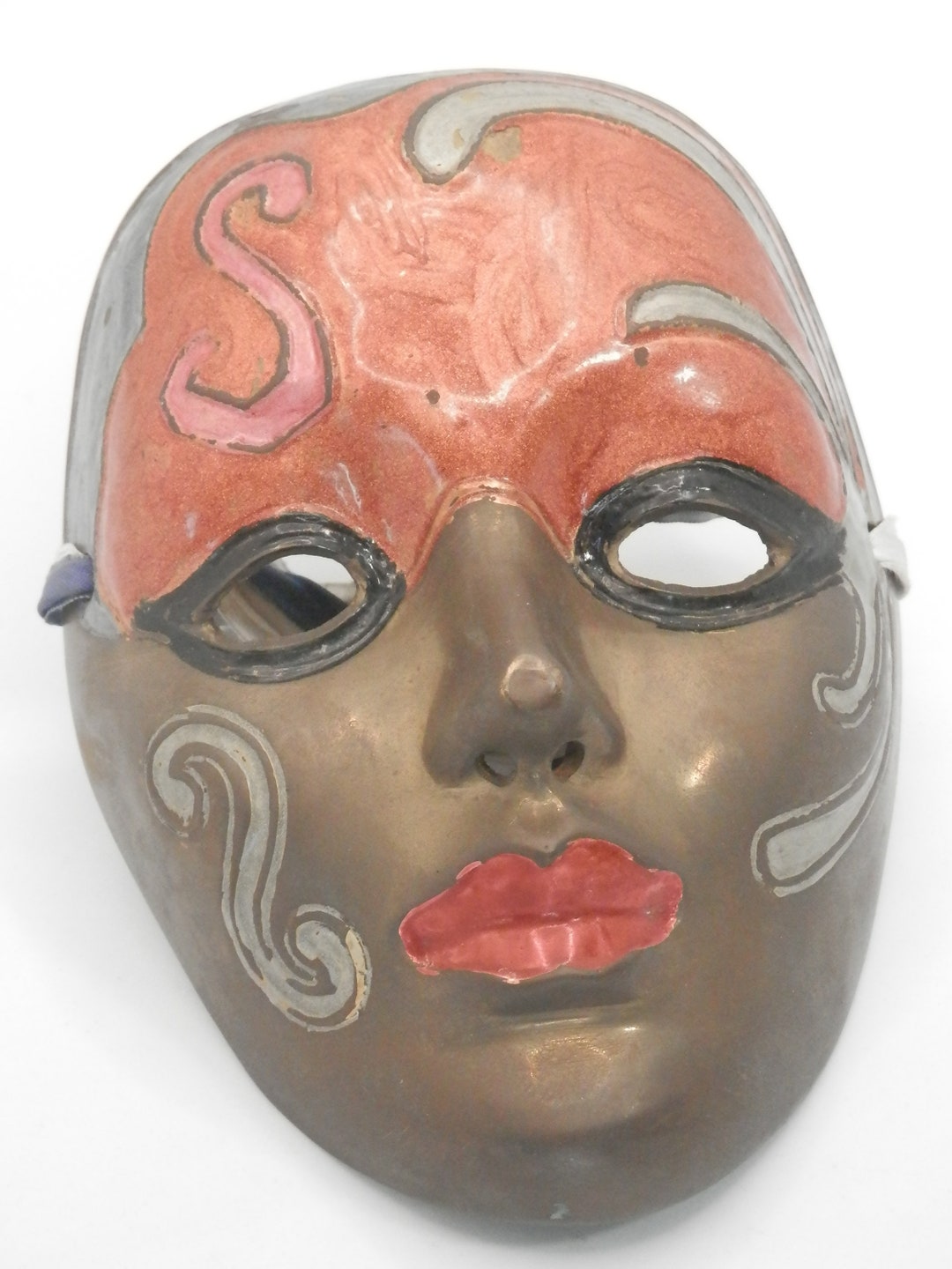 Vintage Enamel Brass Theater Opera Mask, Retro Wall Decor, Masquerade ...