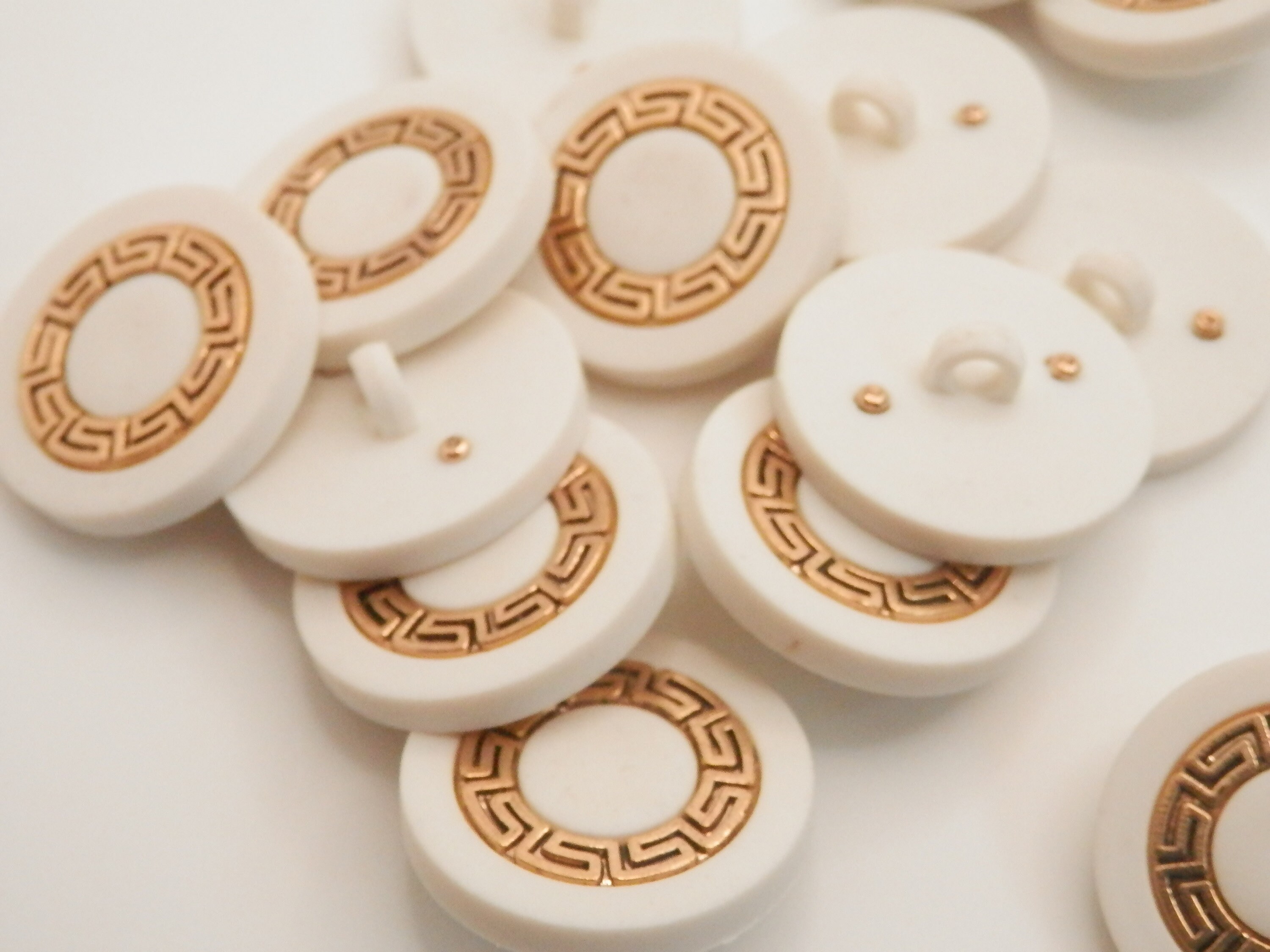 White Acrylic Greek Key Buttons With Gold Accent New Old Stock - Etsy