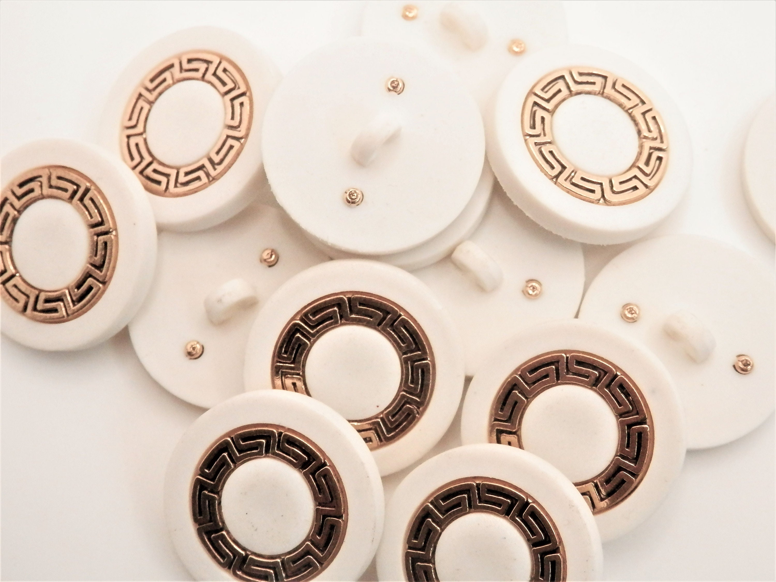 White Acrylic Greek Key Buttons With Gold Accent New Old Stock - Etsy