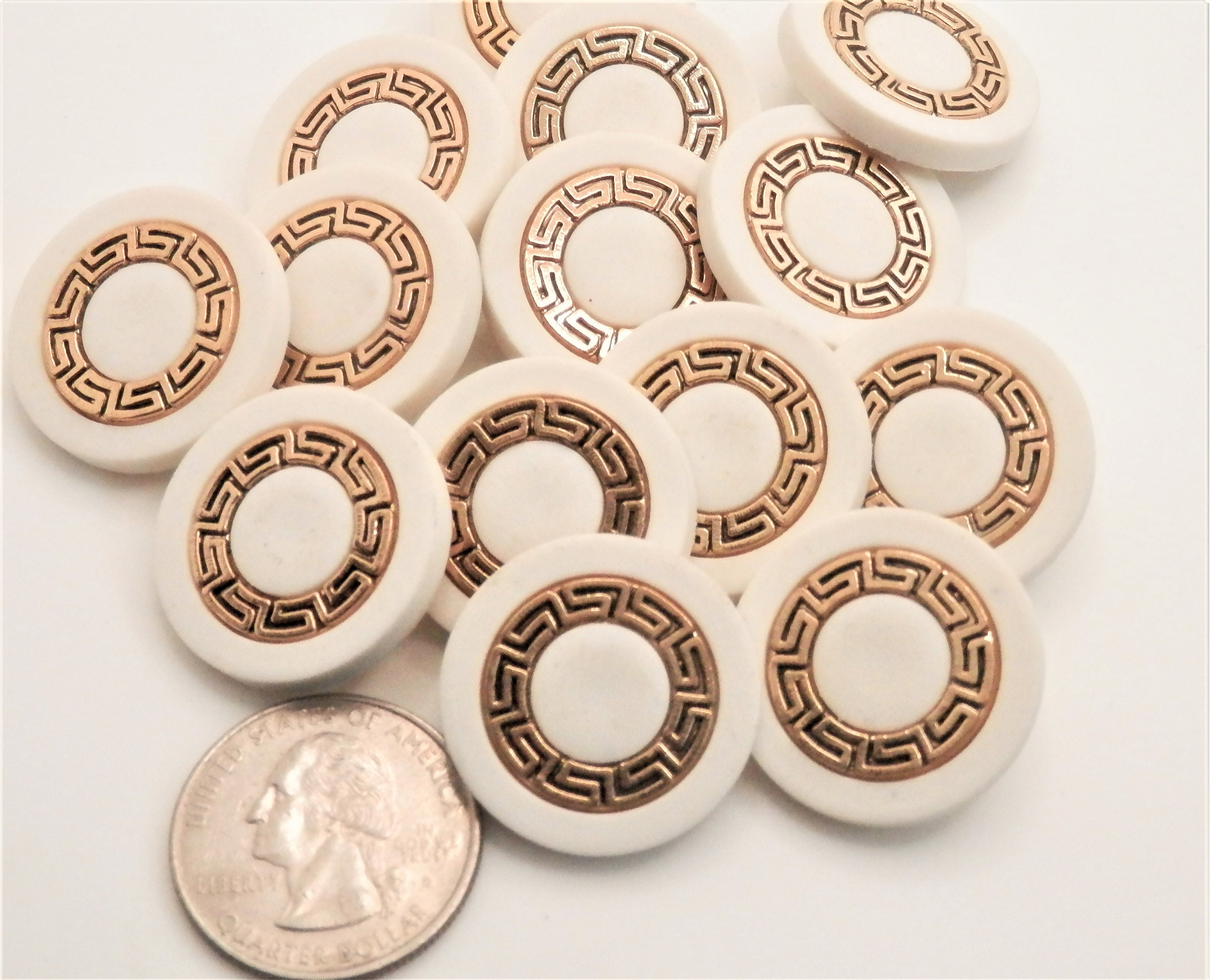 White Acrylic Greek Key Buttons With Gold Accent New Old Stock - Etsy