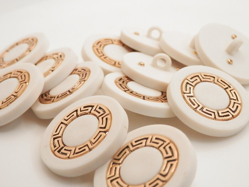 White Acrylic Greek Key Buttons With Gold Accent New Old Stock - Etsy