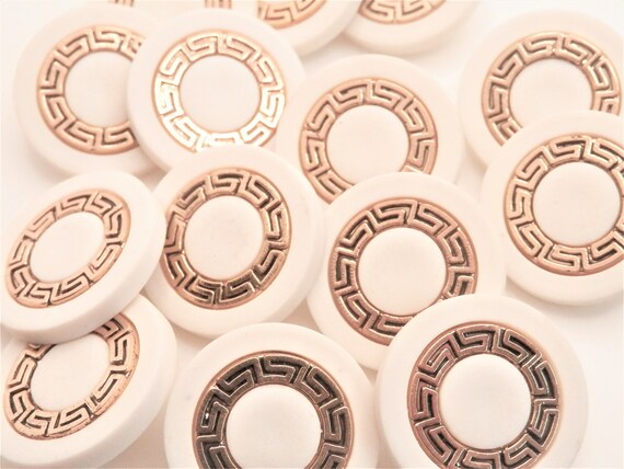 White Acrylic Greek Key Buttons With Gold Accent New Old Stock - Etsy