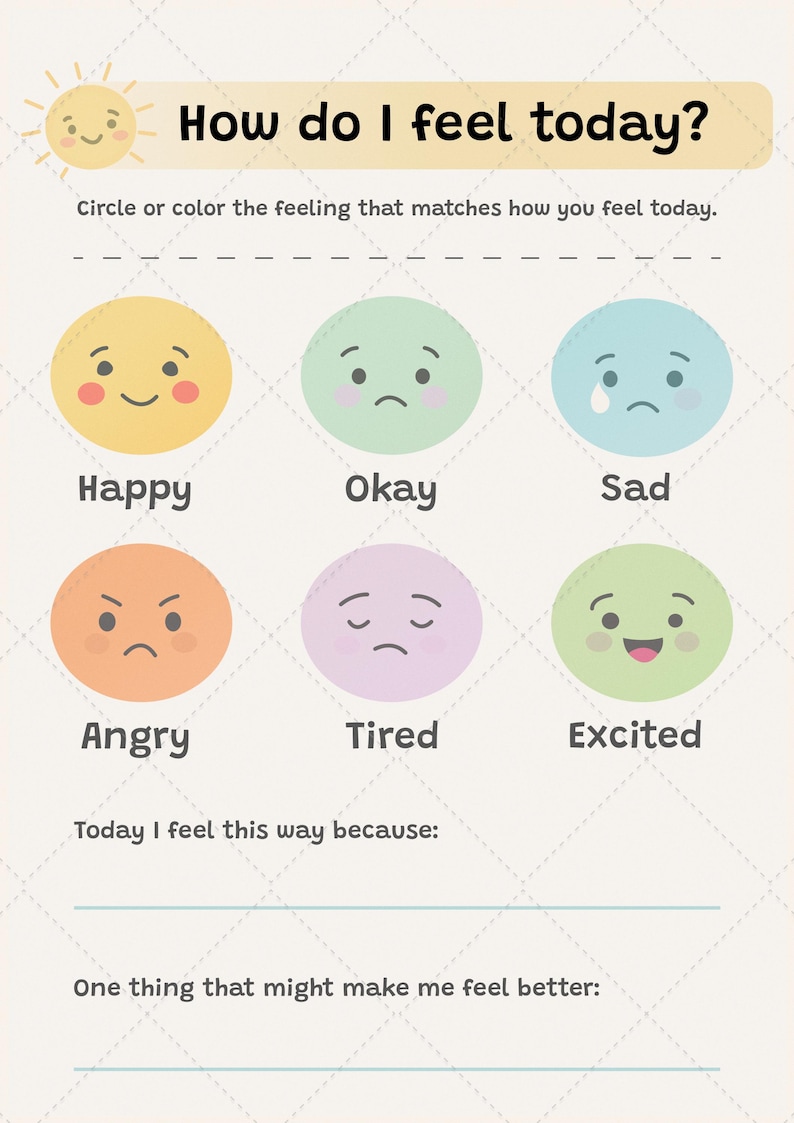 How Do I Feel Today? Printable Morning Feelings Worksheet for Kids - Etsy