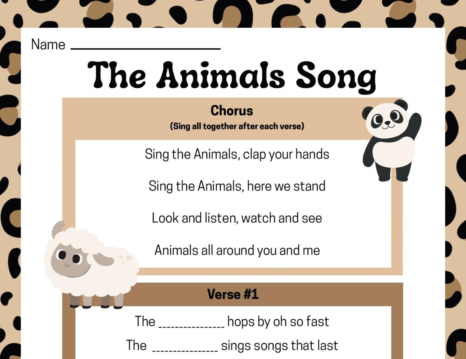 Animals Songwriting Worksheet, Creative Writing Activity (printable PDF ...