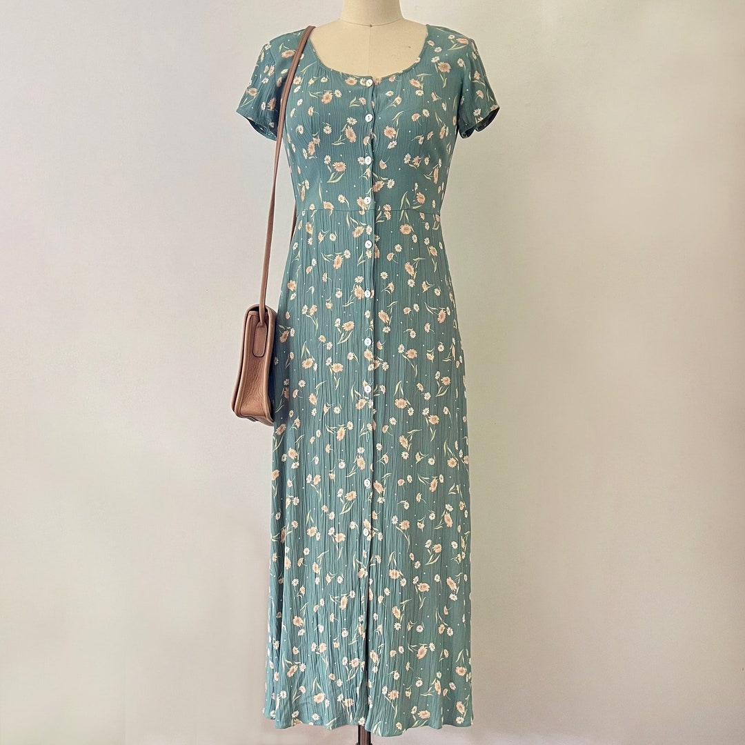 Vintage 90s Long Floral Button up Short Sleeve Maxi Dress / LAUNDRY by ...