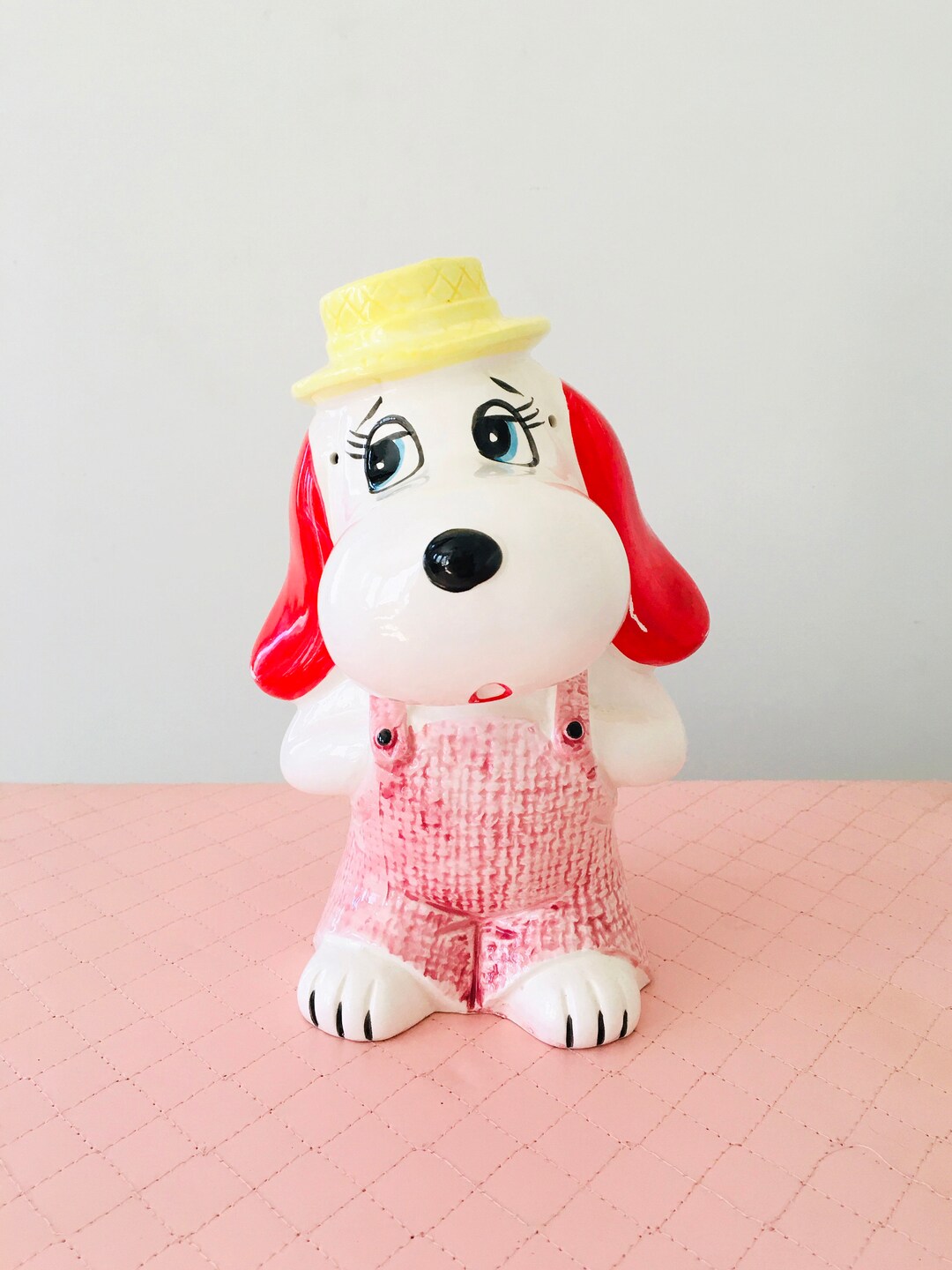 Vintage Ceramic Dog Bank / Dog Wearing a Hat and Overalls / - Etsy