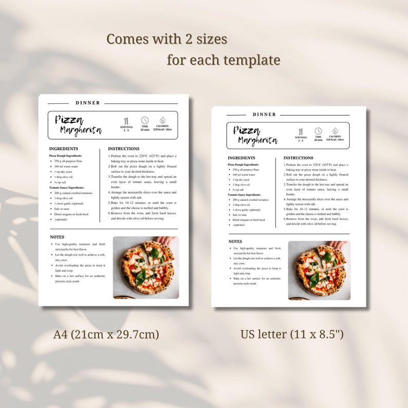 Editable Recipe Card Template, Minimalist Design, A4 & US Letter (canva ...