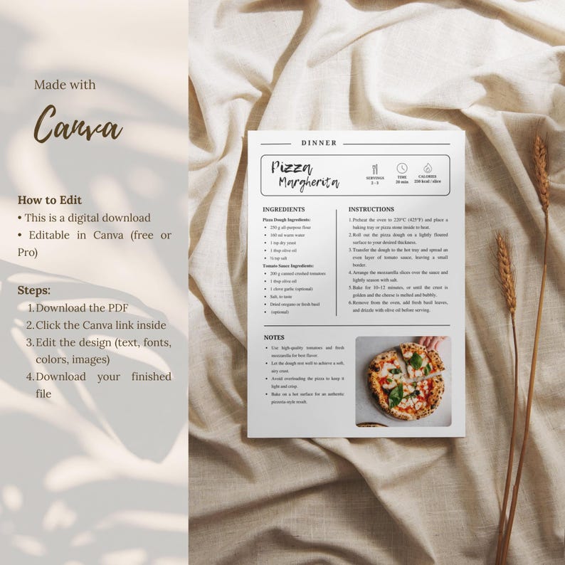 4 Editable Recipe Card Templates, Simple and Printable, Canva Templates ...