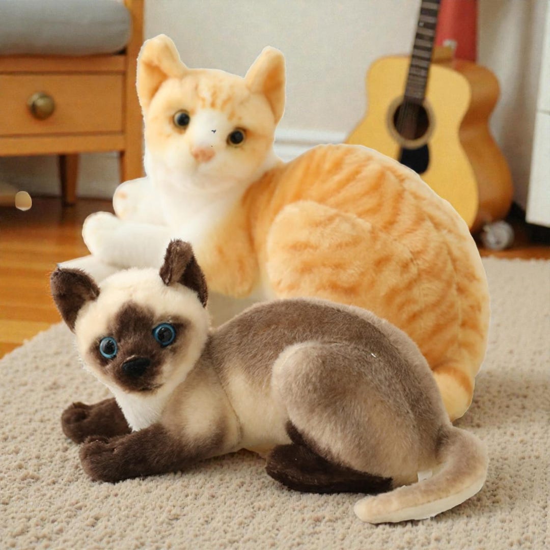 Stuffed Siamese Cat Plush Toy – Lifelike American Shorthair Soft Cat ...