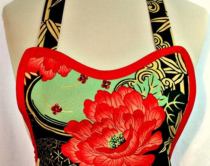 Apron Oriental LADY YANG in Red & Black With Gold Accents - Etsy