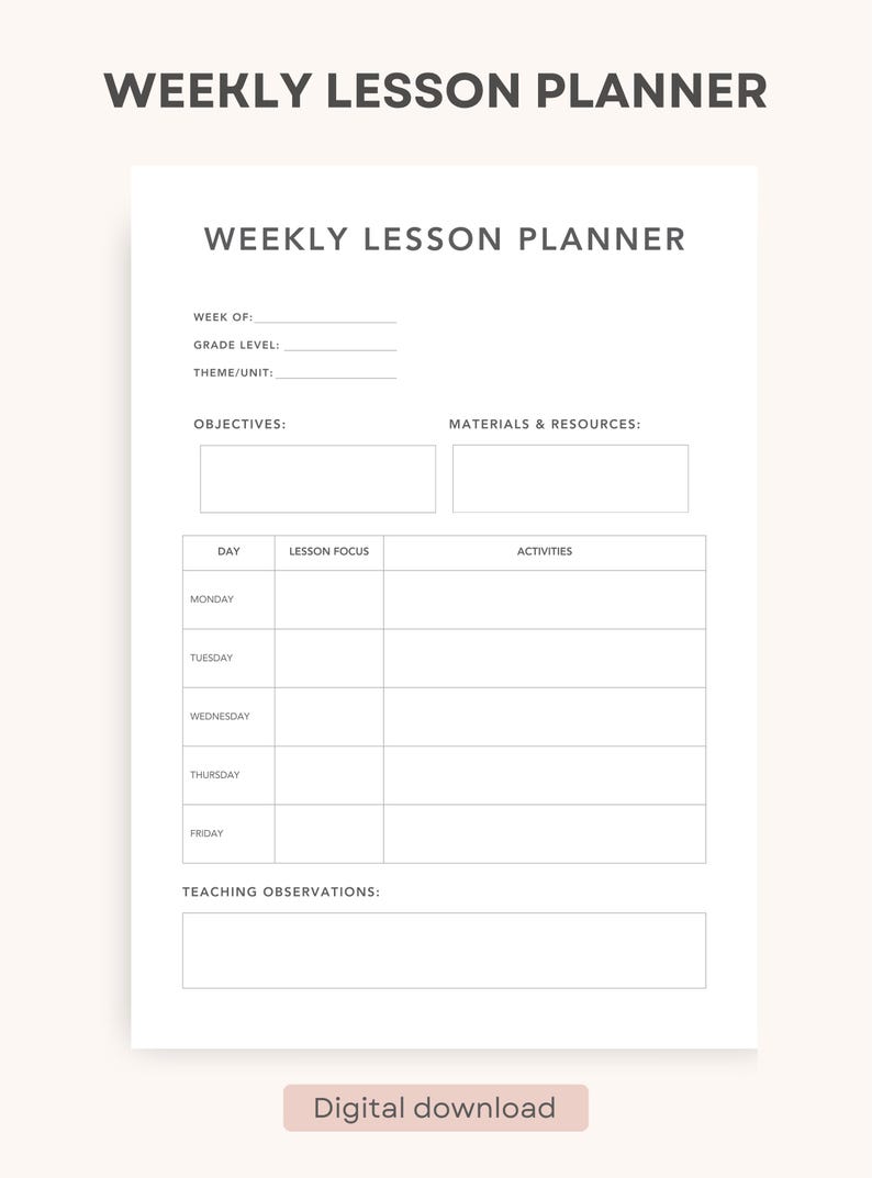 Teacher Lesson Planner Printable PDF - Weekly & Daily Lesson Plan ...