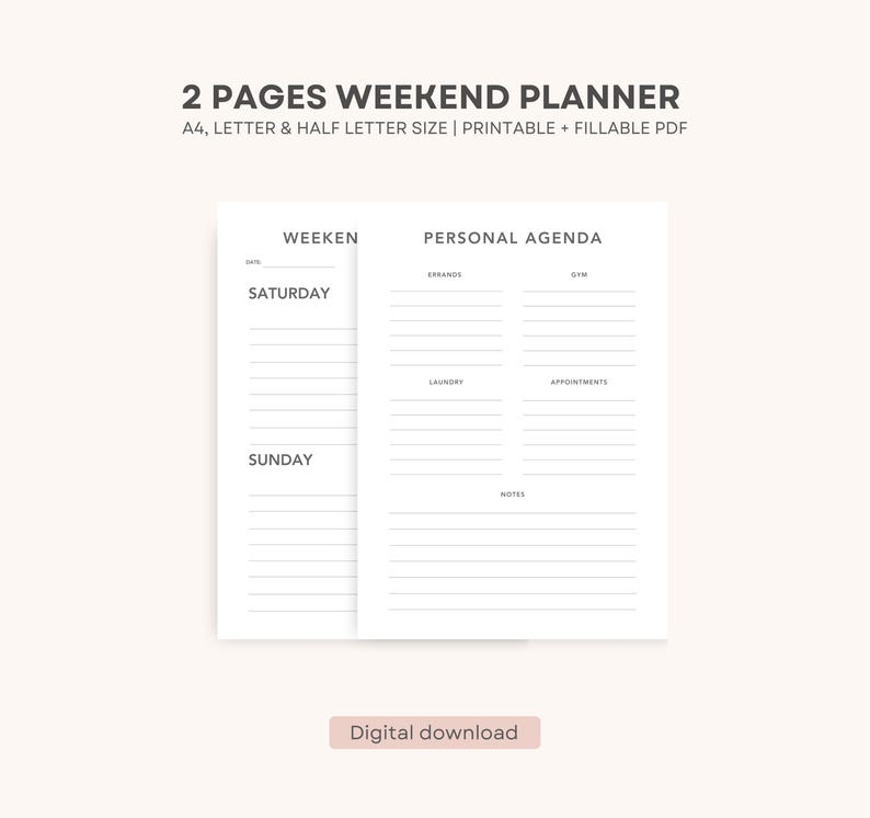 Weekend Planner Printable PDF – Saturday & Sunday Schedule, Weekly ...