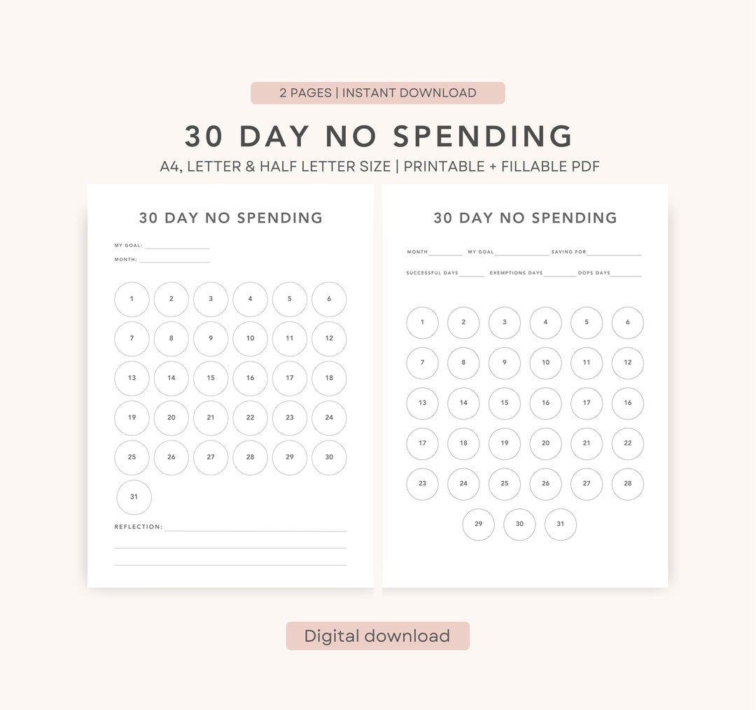 30 Day No Spend Challenge Printable Tracker, Budget Planner, Expense ...