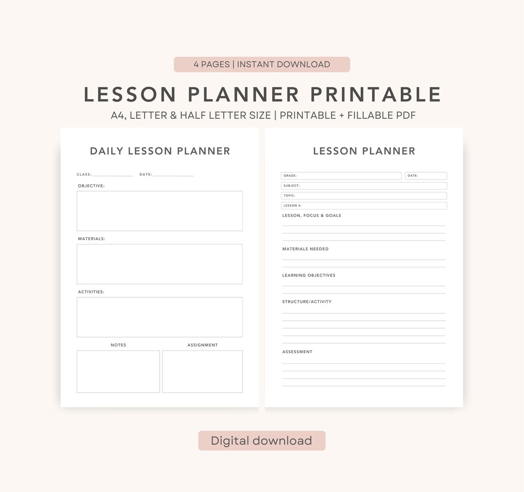 Teacher Lesson Planner Printable PDF – Weekly & Daily Schedule ...
