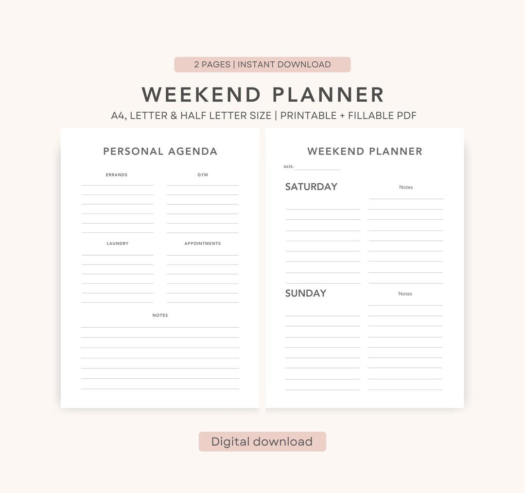 Weekend Planner Printable PDF – Saturday & Sunday Schedule, Weekly ...