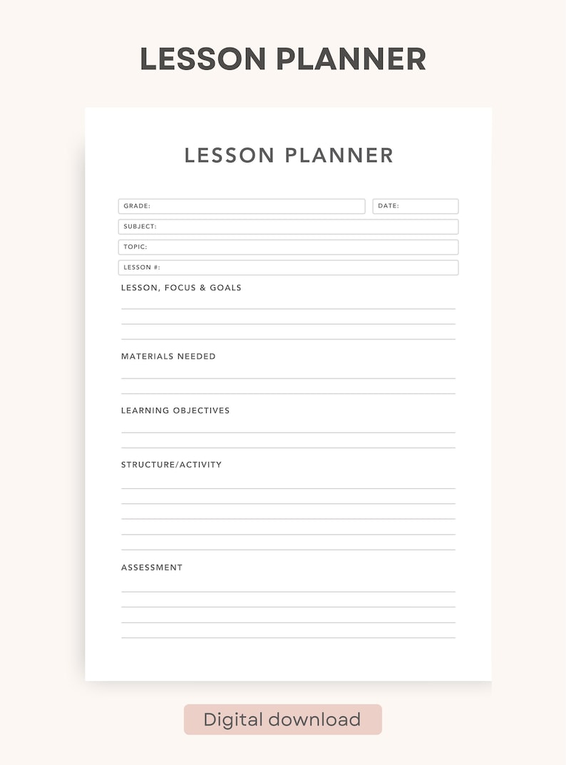 Teacher Lesson Planner Printable PDF - Weekly & Daily Lesson Plan ...