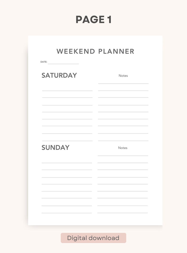 Weekend Planner Printable PDF – Saturday & Sunday Schedule, Weekly ...