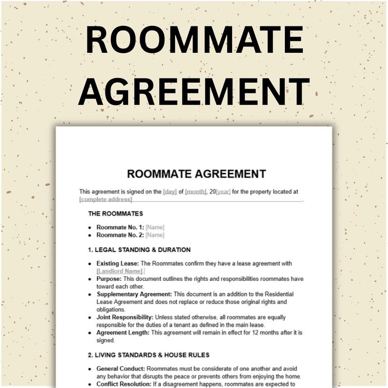 Roommate Agreement Template | Editable Rental Contract | Instant ...