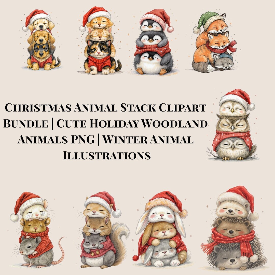 Christmas Animal Stack Clipart Bundle | Cute Holiday Woodland Animals ...