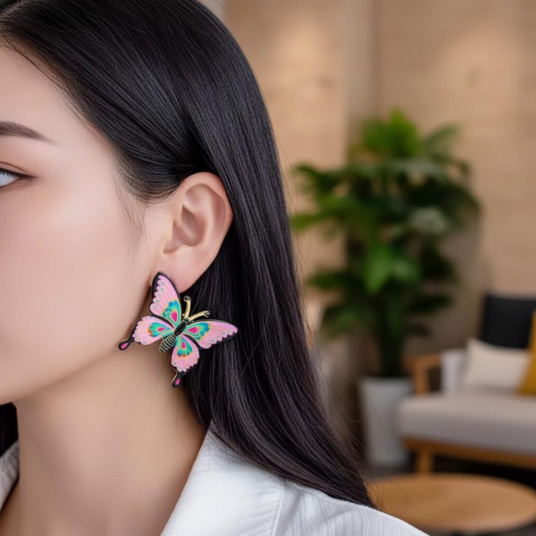 Butterfly Statement Earrings, Colorful Butterfly Earrings, Boho Drop ...