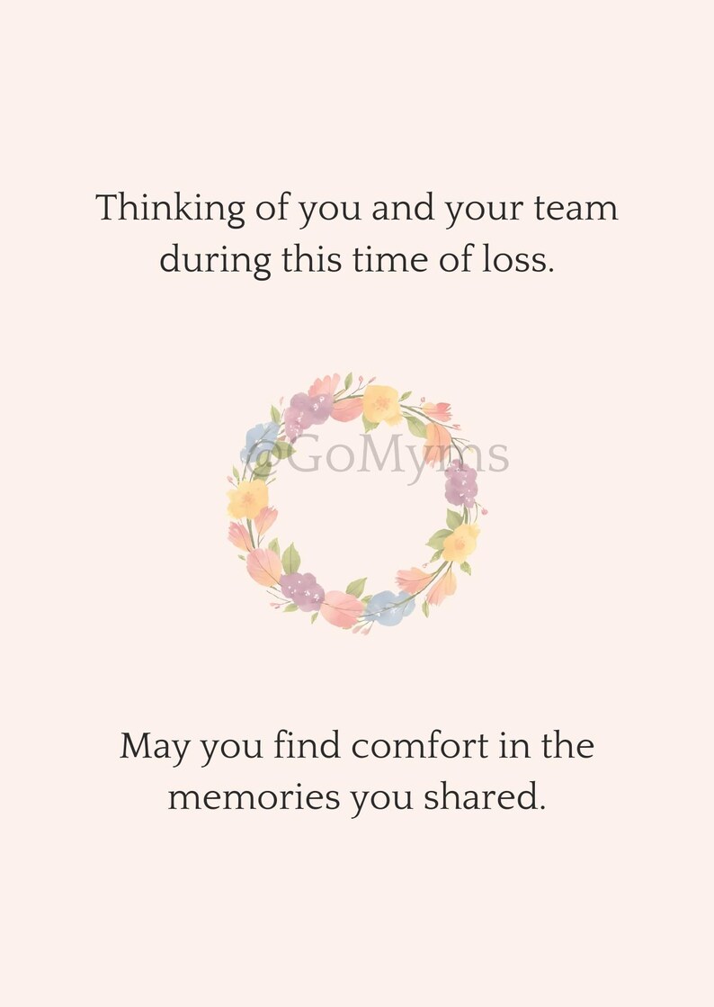 Colleague Sympathy Card Printable | Team Member Condolence | A4 A5 A6 ...