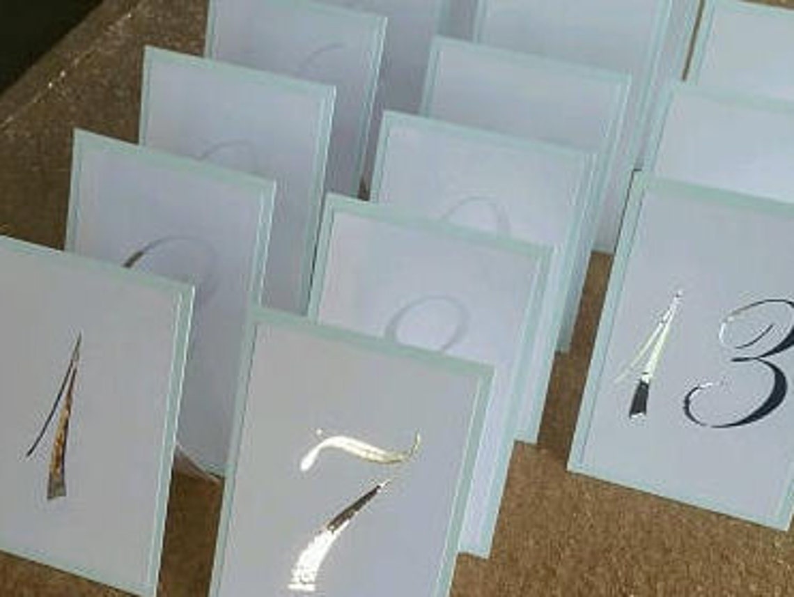 TABLE NUMBERS Table Number Tent Cards White With Silver Foil - Etsy