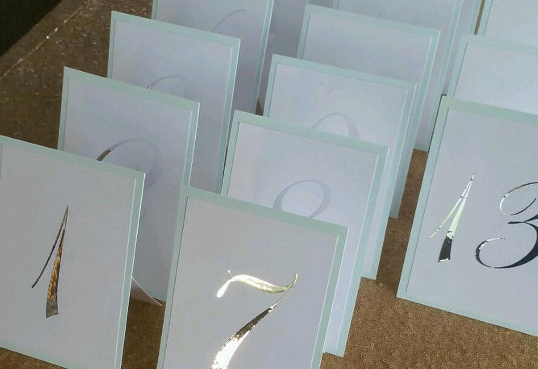 TABLE NUMBERS, Table Number Tent Cards, White With Silver Foil - Etsy