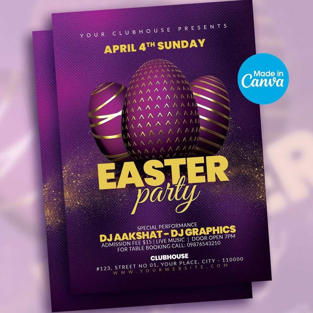 Editable Canva Easter Flyer Template, Egg Hunt Event Poster, Bunny ...