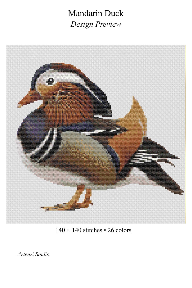 Mandarin Duck Cross Stitch Pattern PDF, Colorful Bird Embroidery Design ...