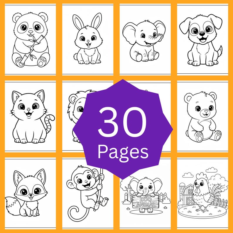 30 Animal Coloring Pages for Kids (printable PDF Download) - Etsy