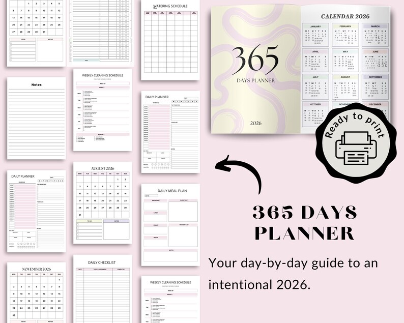 365 Day Planner Printable | Daily Planner PDF | Yearly Life Planner ...