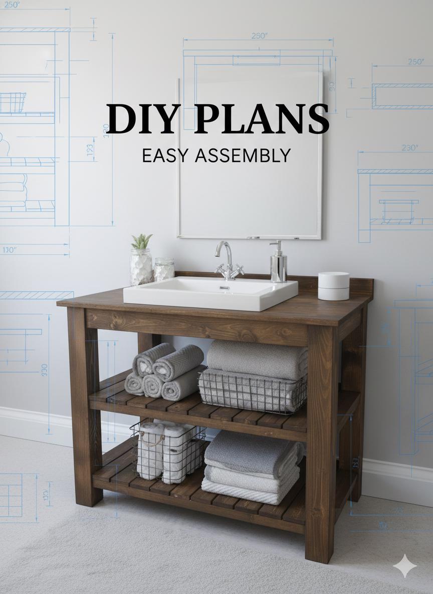 Rustic Pine Bathroom Vanity Plans – DIY Farmhouse Console (PDF Download ...
