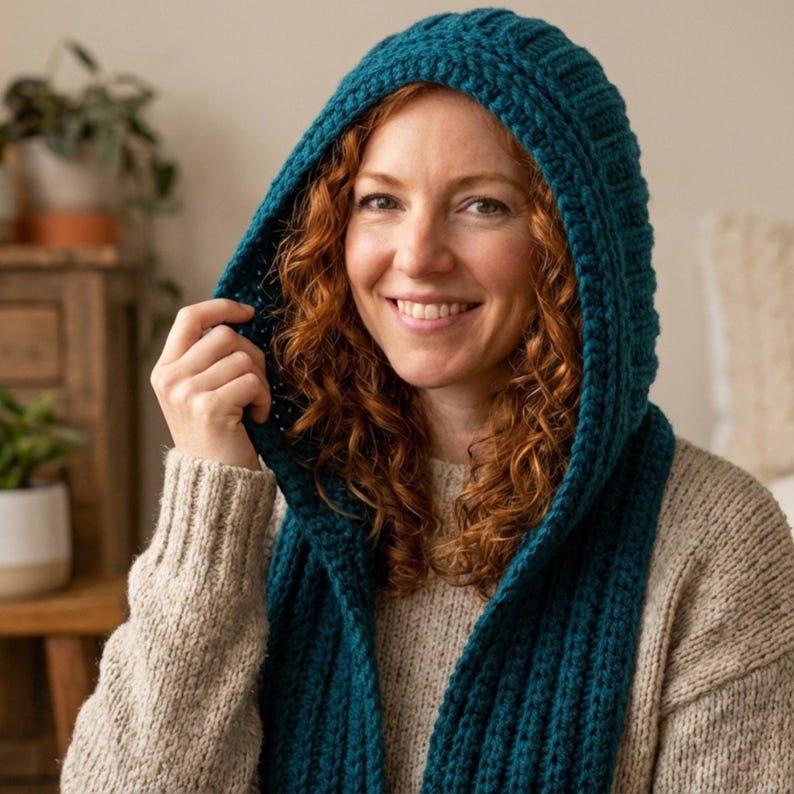 Crochet Hooded Scarf Pattern | Chunky Scoodie, Winter Cowl (PDF Pattern ...