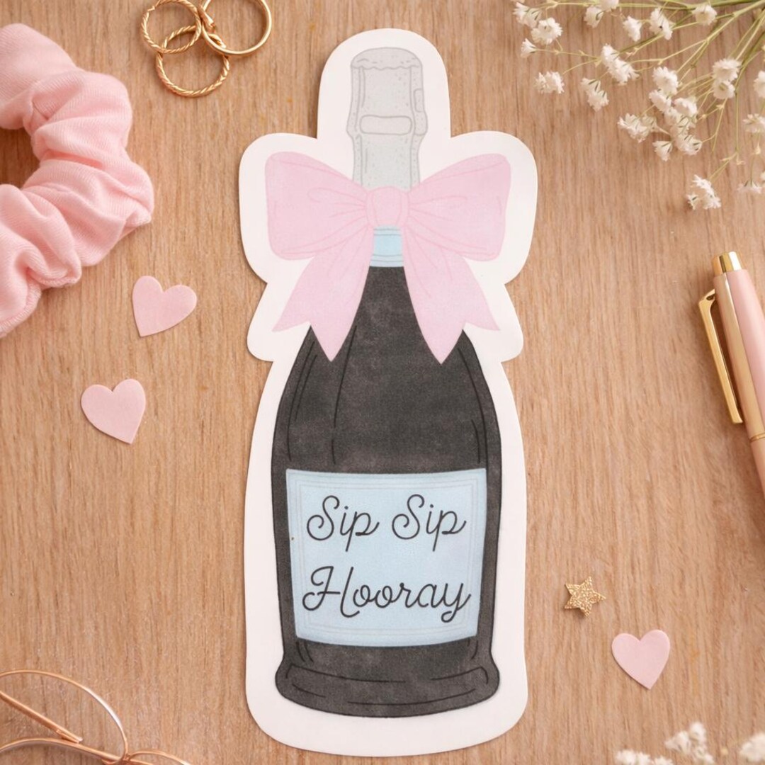 Sip Sip Hooray Sticker, Pink Bow, Prosecco Bottle, Coquette, Brunch ...