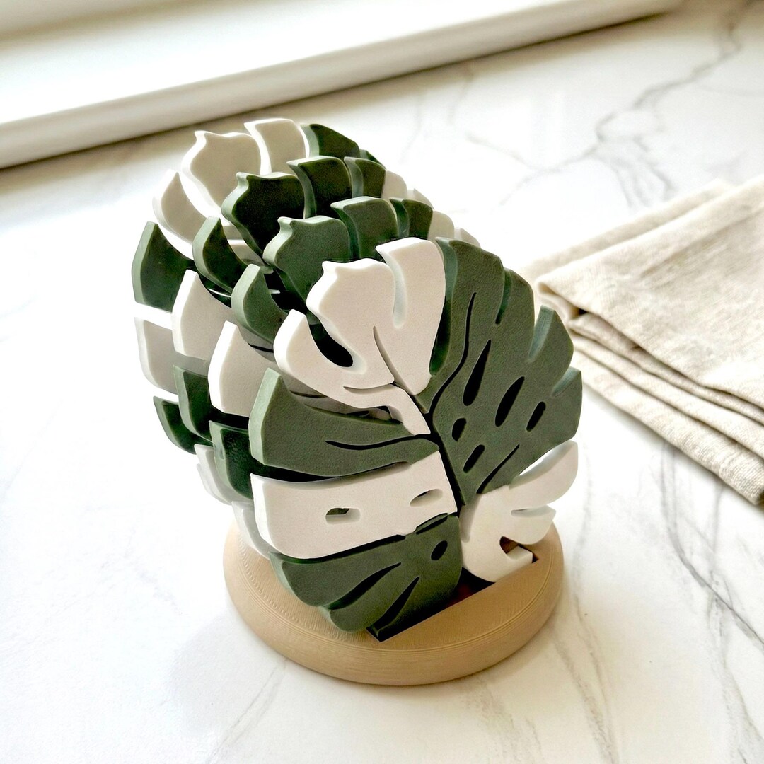 3D Printed Monstera Leaf Coaster Set | Tropical Plant Decor - Etsy