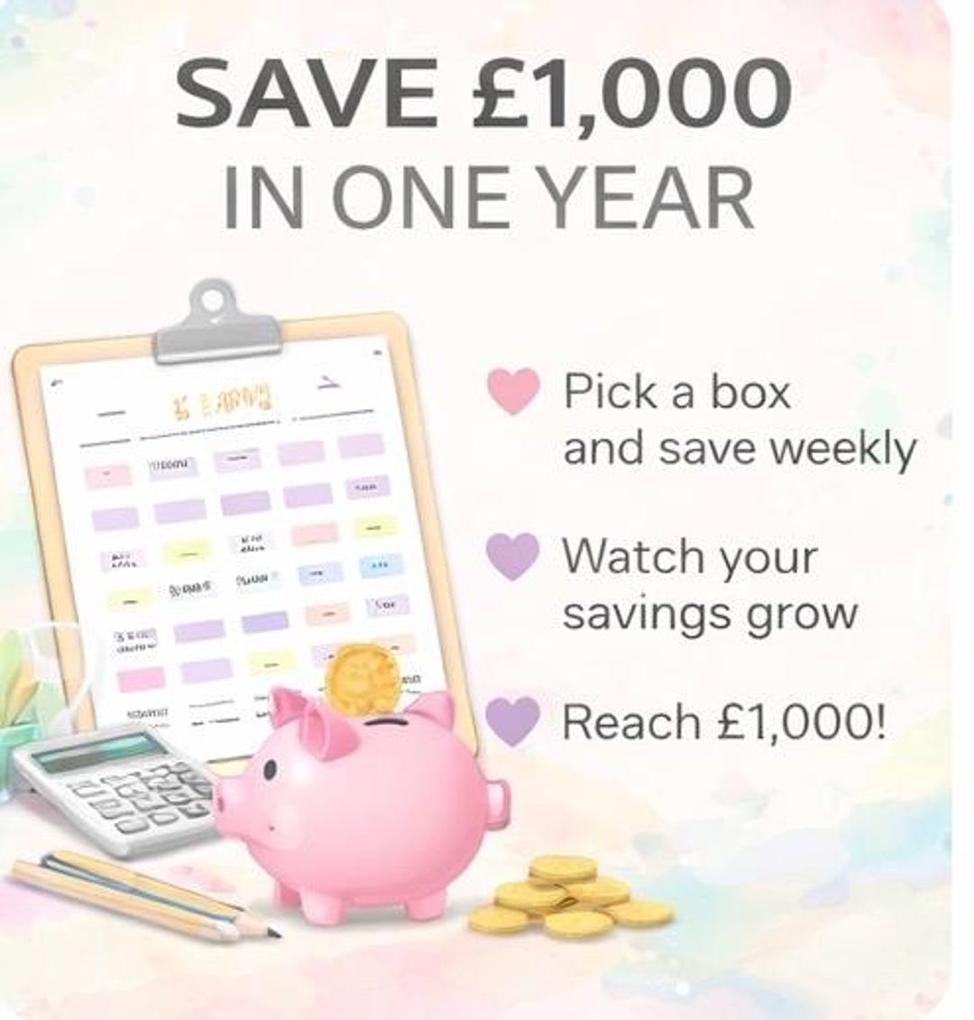1,000 Savings Challenge Printable | 52 Week Money Saving Challenge UK ...