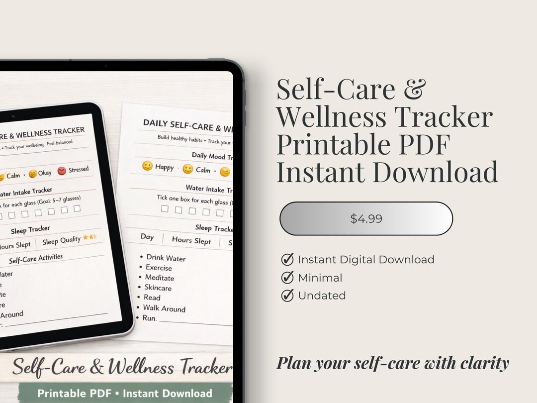 Daily Self Care & Wellness Tracker Printable | Mood Sleep Water Habit ...