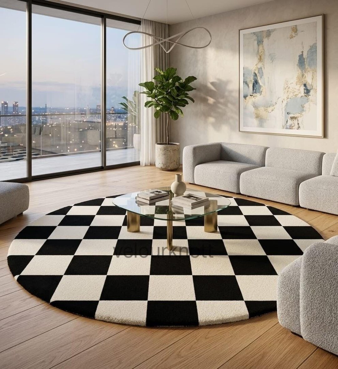 6x9handmade Round Checkered Tufted Rug, Black and White Checkerboard ...