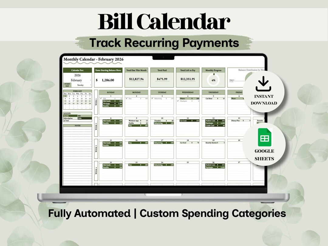 Bill Tracker Spreadsheet | Budget Google Sheets | Bill Calendar Excel ...
