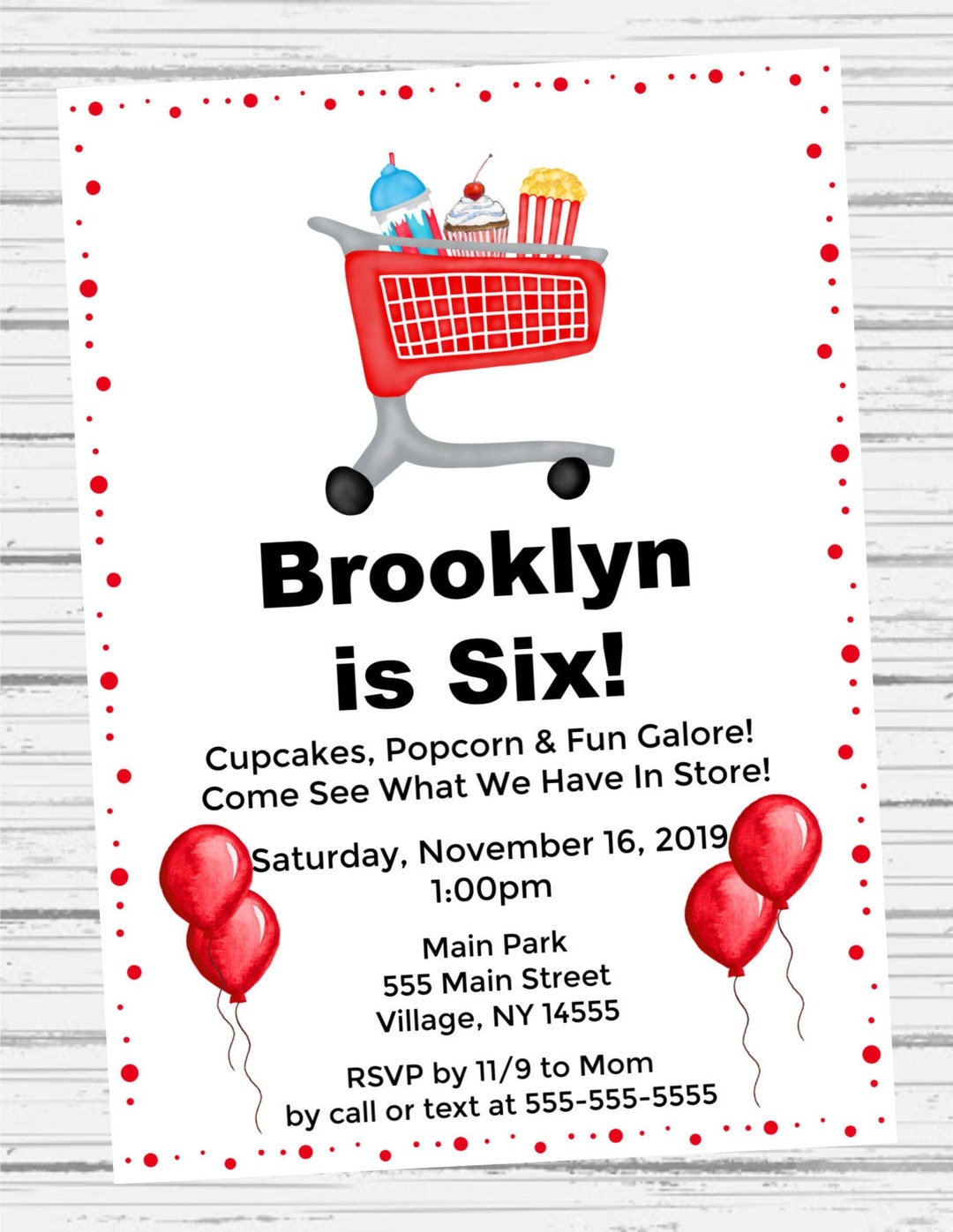 Red Shopping Birthday Invitation - Printed (digital is Available, See ...