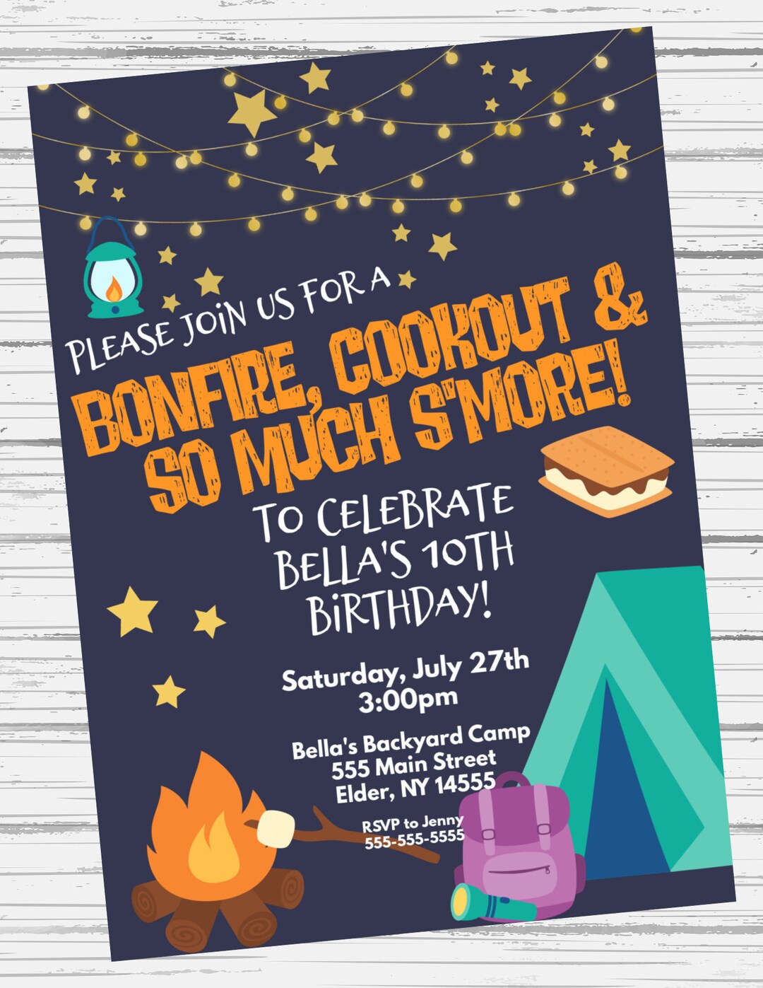 Bonfire Camp Cookout S'mores Birthday Invitation Printed - Etsy