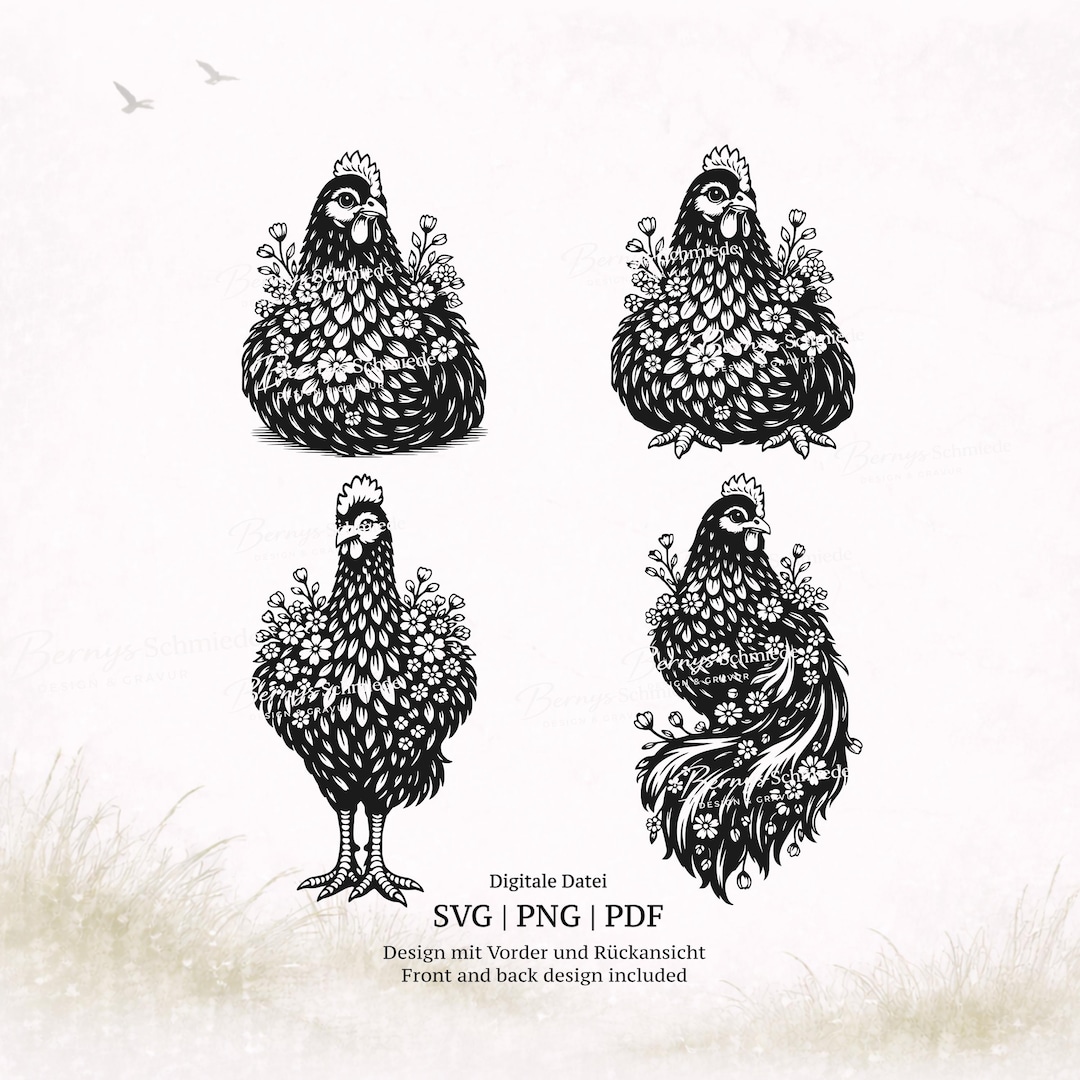 Rooster Floral SVG | Front & Back View | Farm Plotter File | Animal ...
