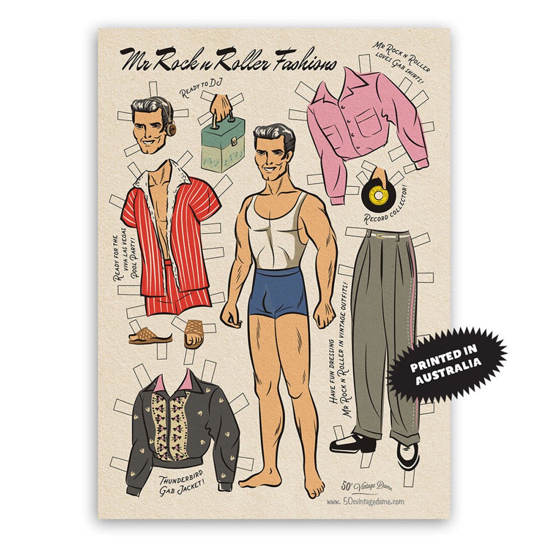Printed Paper Doll Cut Out Paper Toys 1950s Mens Rockabilly Fashions ...