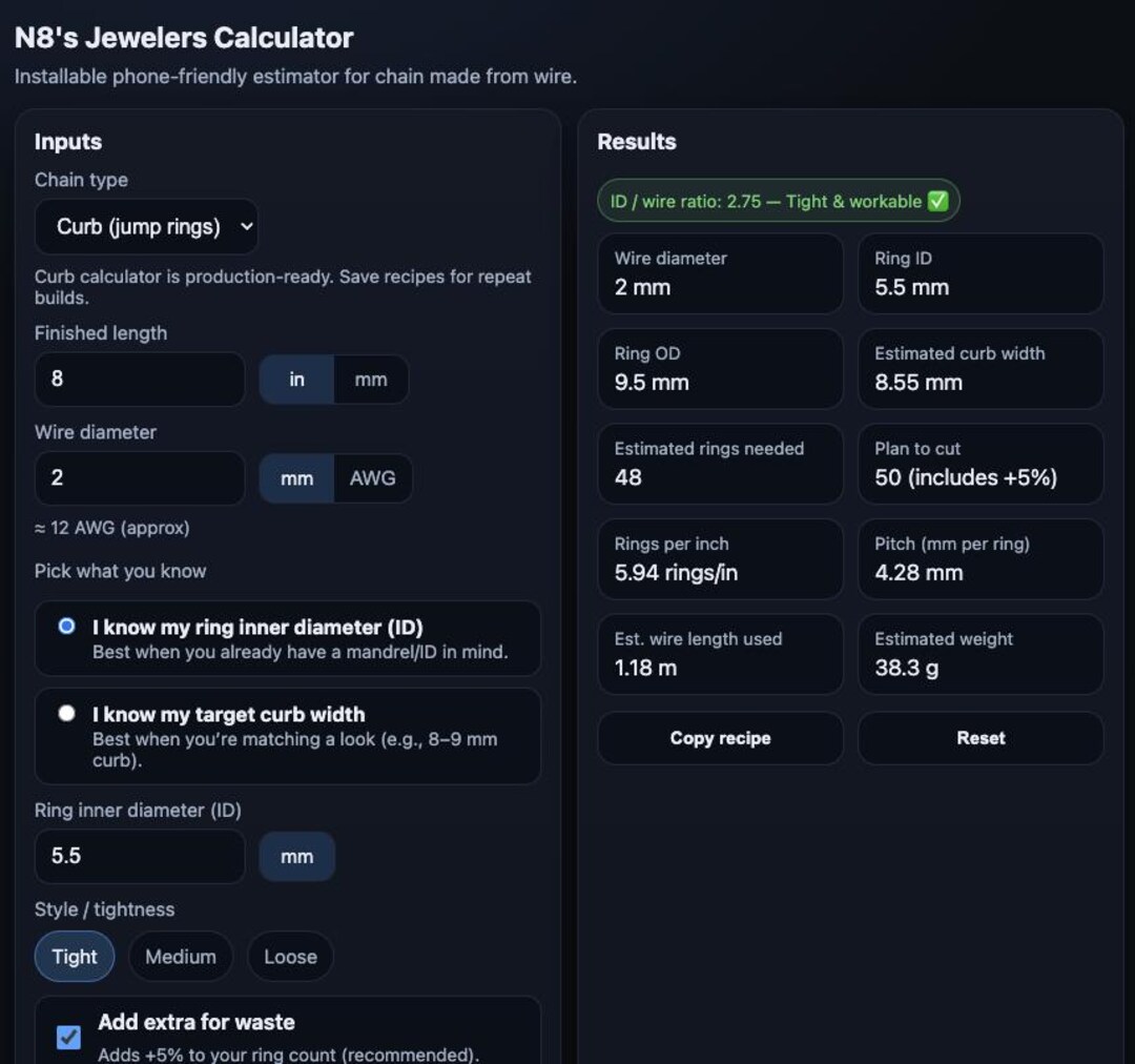 Jewelry Chain Calculator – Curb and Rope Chains | Wire Length, Weight ...