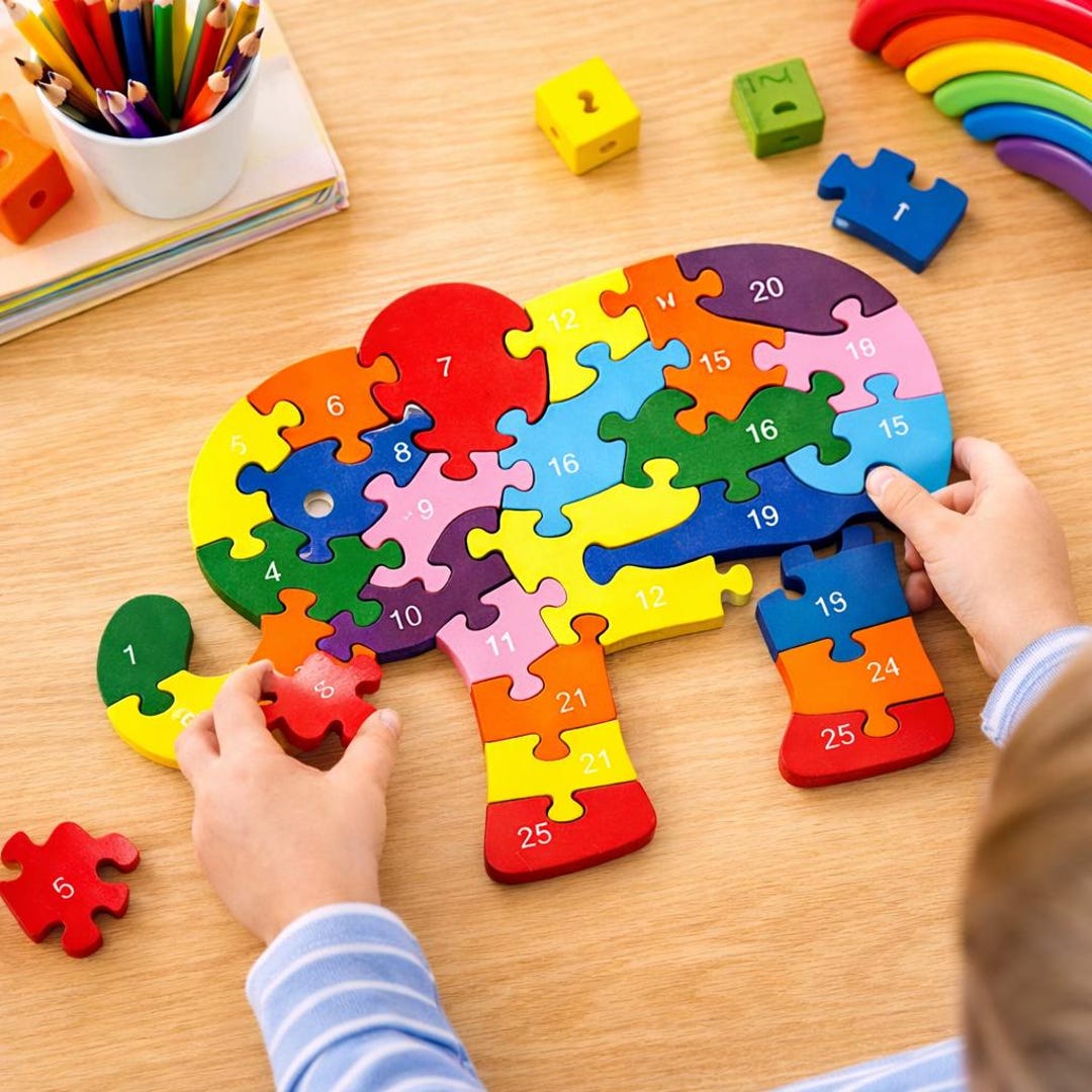 Elephant Number Puzzle SVG | Wooden Kids Puzzle Cut File - Etsy