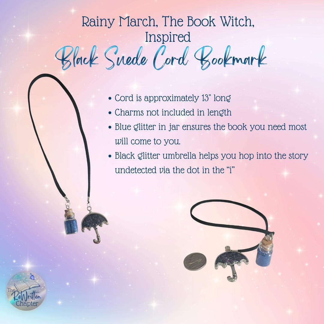 Witchy Bookmark With Spell Bottle & Umbrella Charm | Black Suede Cord ...
