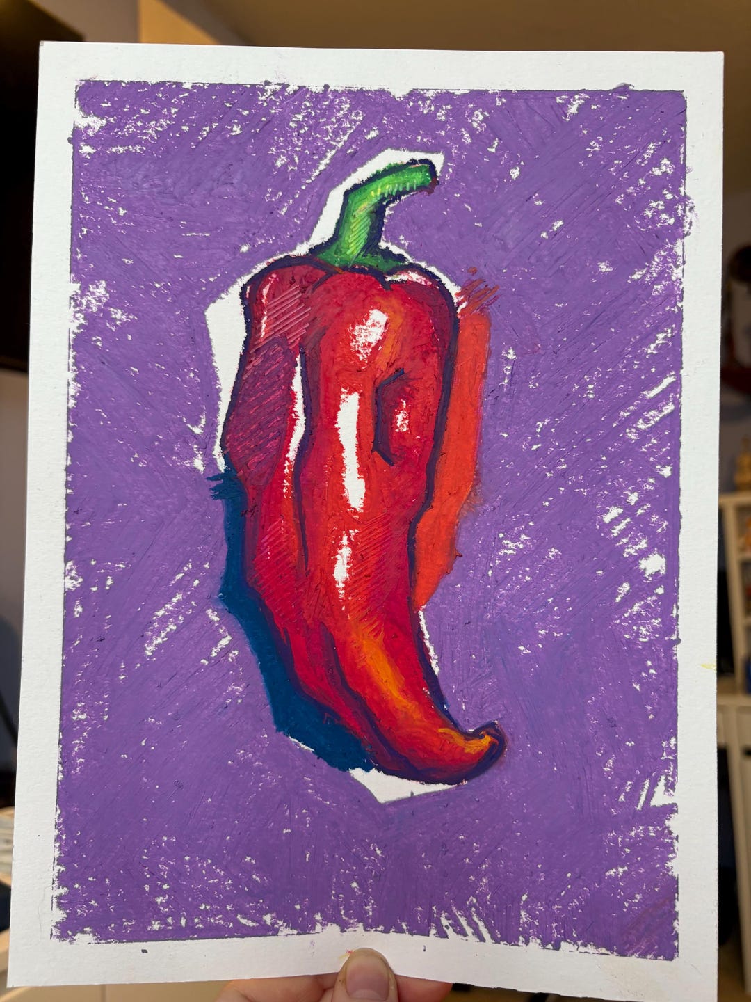 Chilli Oil Pastel Print | Vegetable Patch Illustration Cartoon | Blue ...